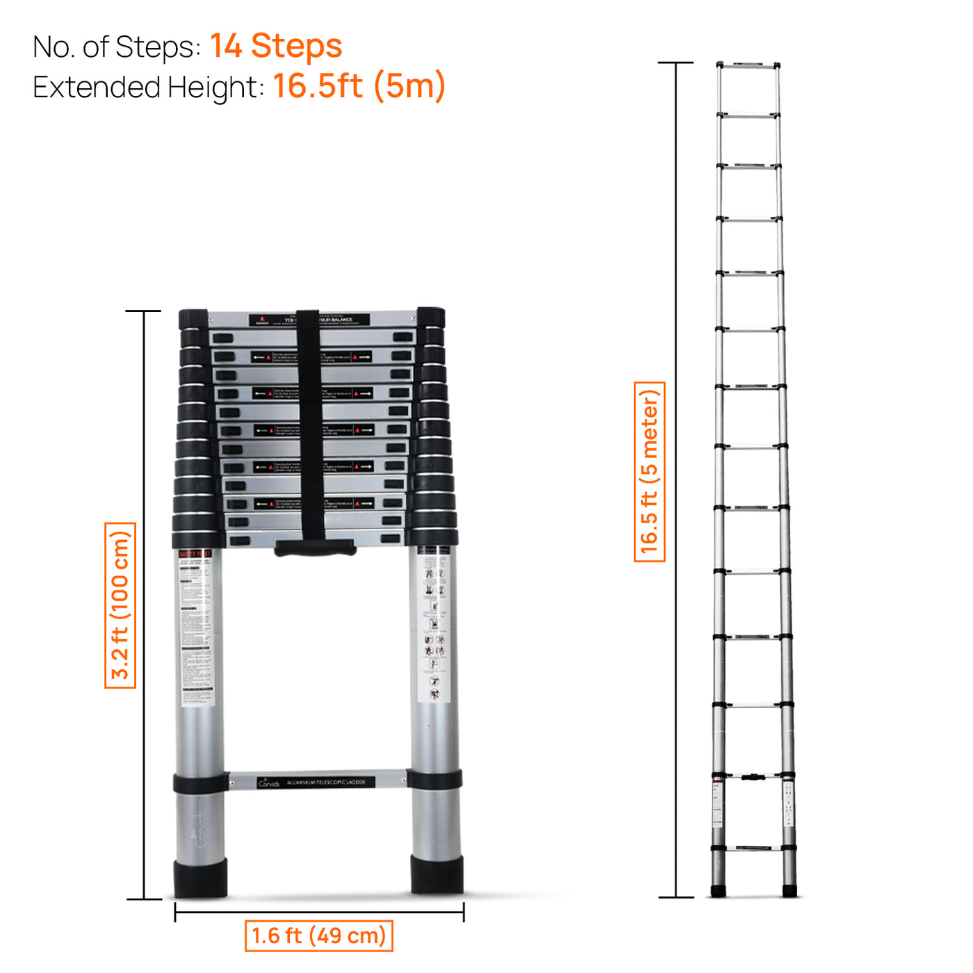 Buy Corvids 16 feet Aluminium Telescopic Ladder | Portable & Compact