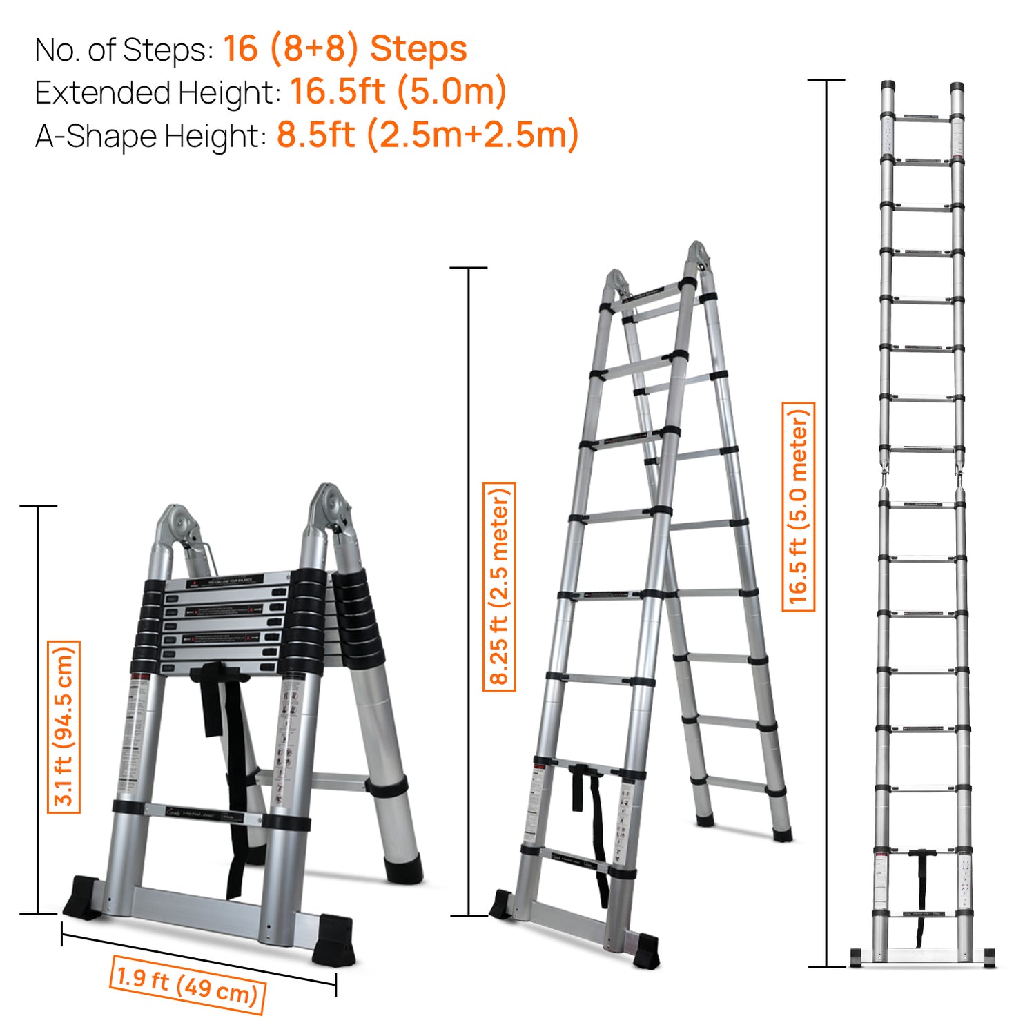 Buy Corvids 16 Feet A-Type Aluminium Double Telescopic Ladder Online