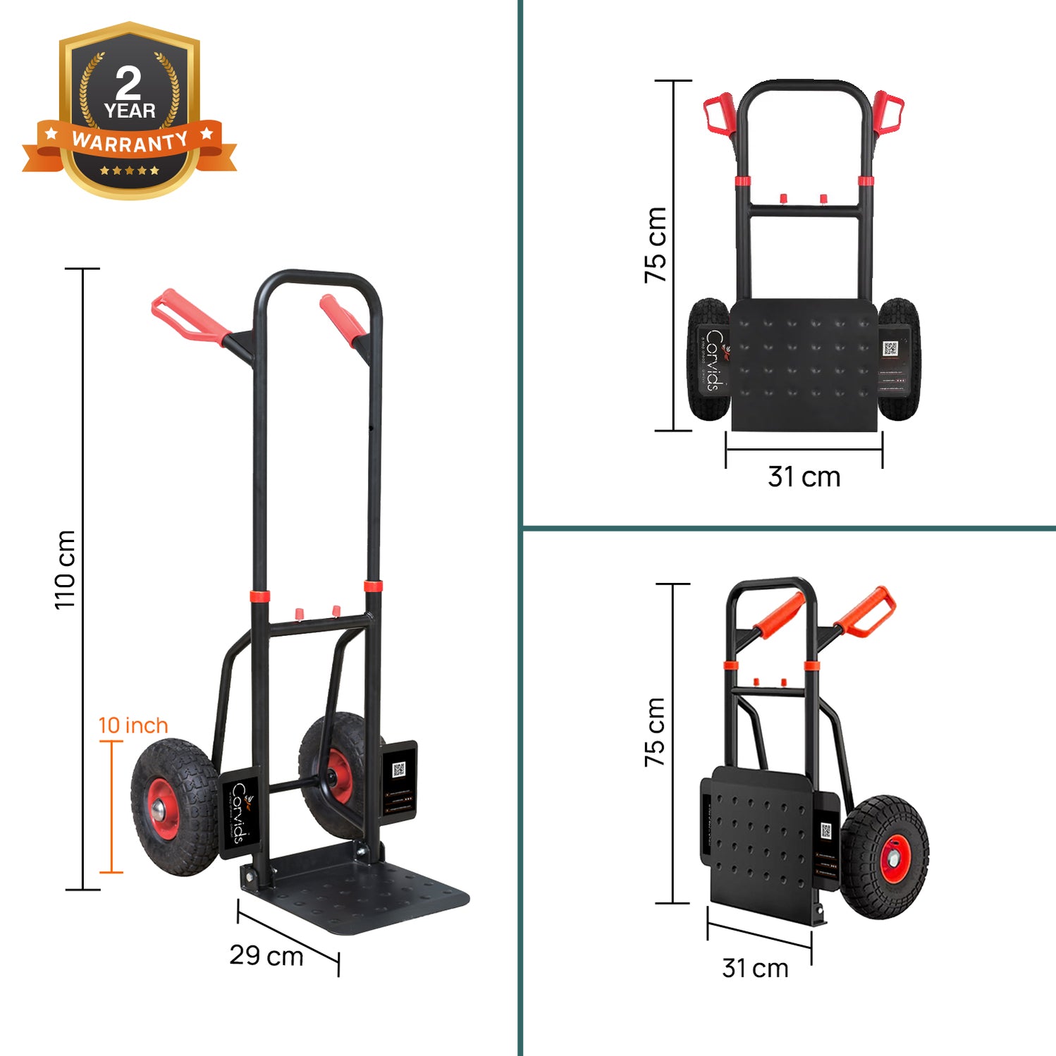 Corvids 125 Kg Portable Mild Steel Hand Truck | 2-Year Warranty