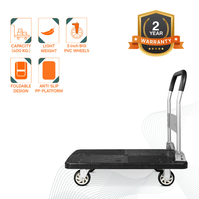 Corvids 400 Kg Portable Plastic Folding Hand Platform Trolley with 2-Y