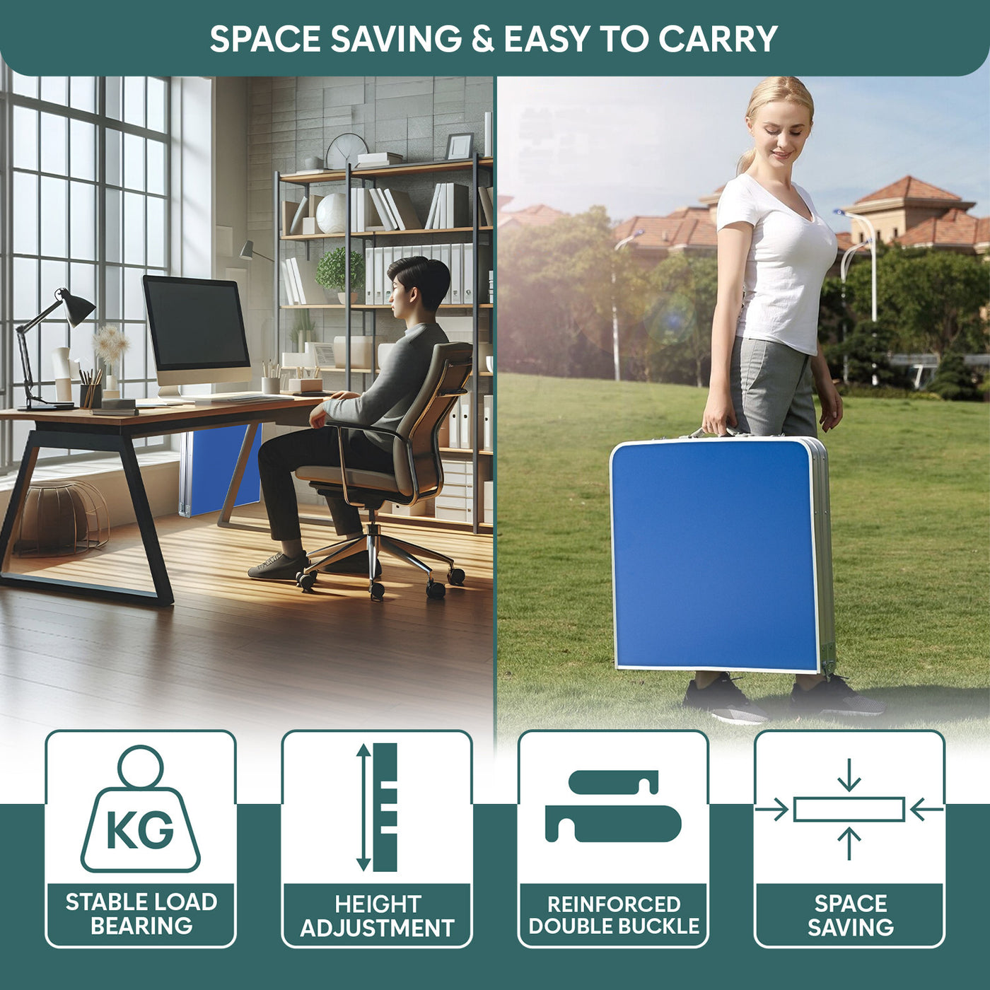 Corvids Height Adjustable Aluminium Folding Table with 4 Oxford Mat Ch