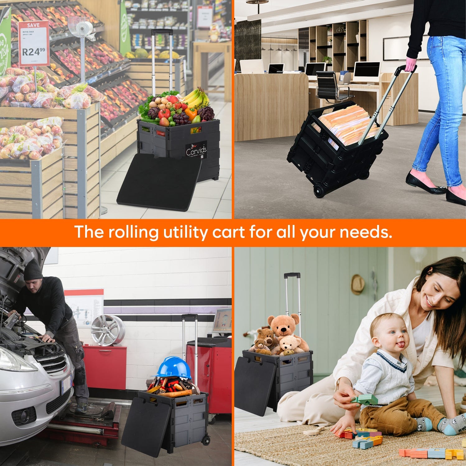 Corvids 35 Kg Foldable Plastic Utility Cart with 2-Year Warranty